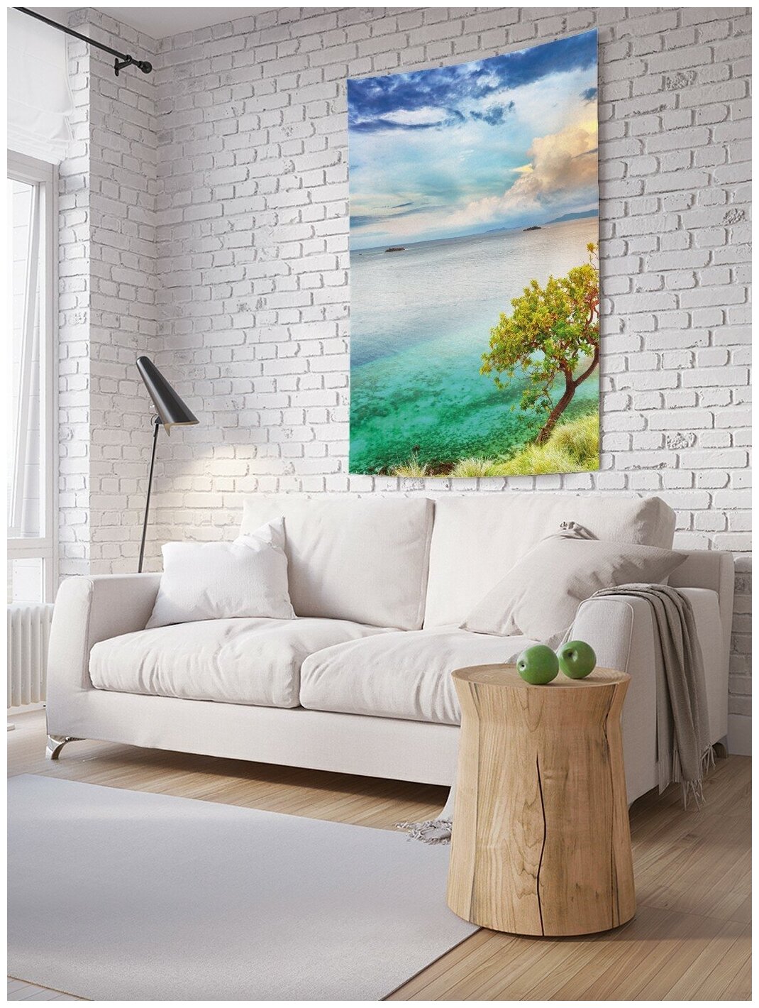 Фотопанно на стену вертикальный из ткани постер 100х150 "Дерево у моря", JoyArty