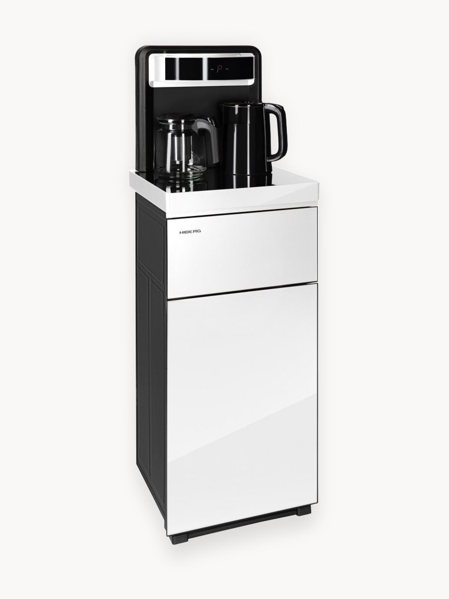 Кулер для воды HIBERG UF 95 W напольный, электронное охлаждение, сенсорное управление, цвет белое стекло