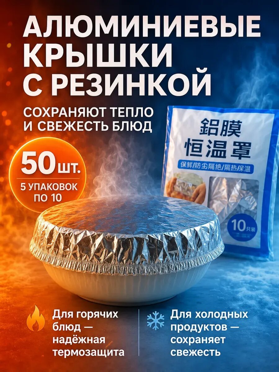 Фольгированные пакеты для тарелок на резинках 50шт.