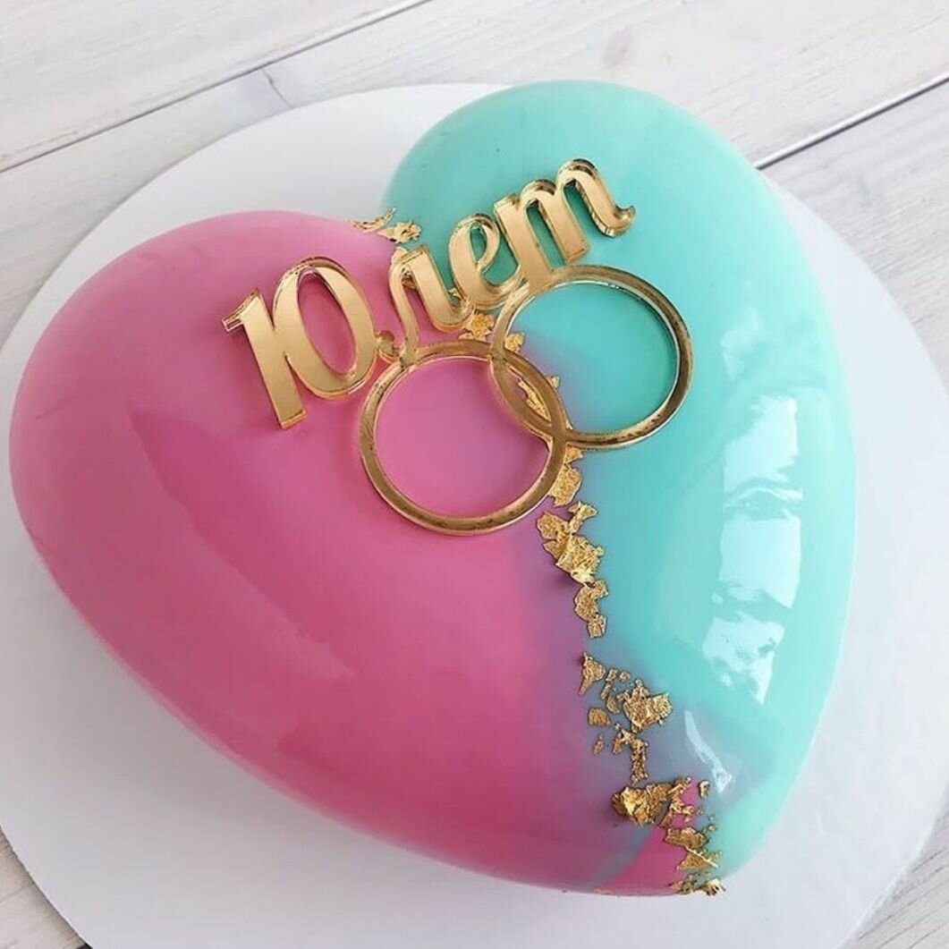 Топпер для торта на годовщину свадьбы 10 лет/ Украшение на Юбилей свадьбы для мужа и жены/ золотой зеркальный акрил