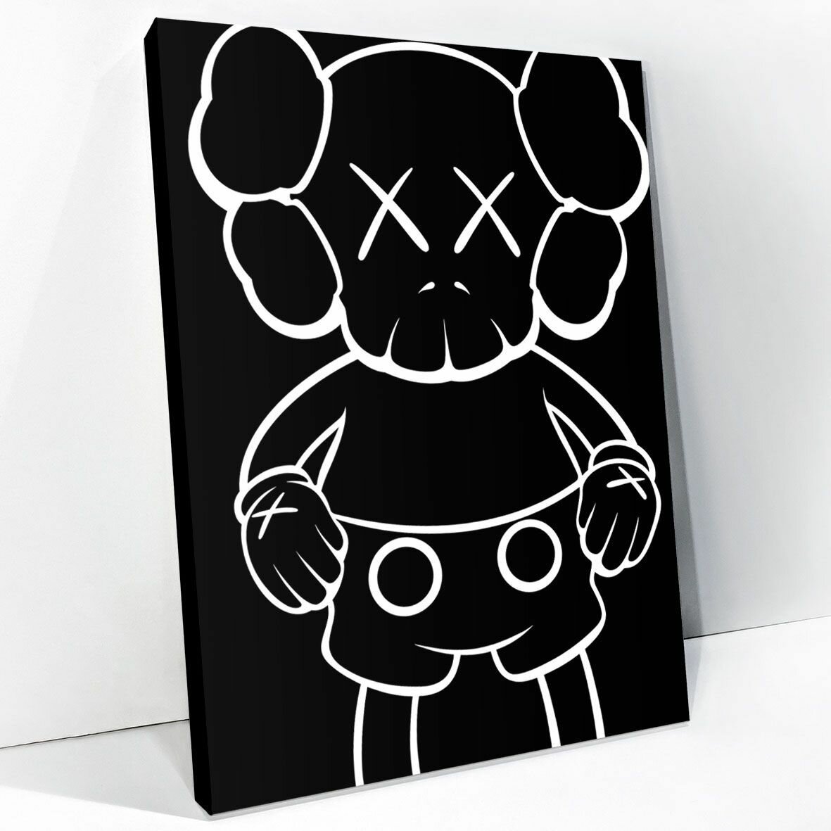 KAWS художник картина черно белый клоун Красти на холсте 50х70см