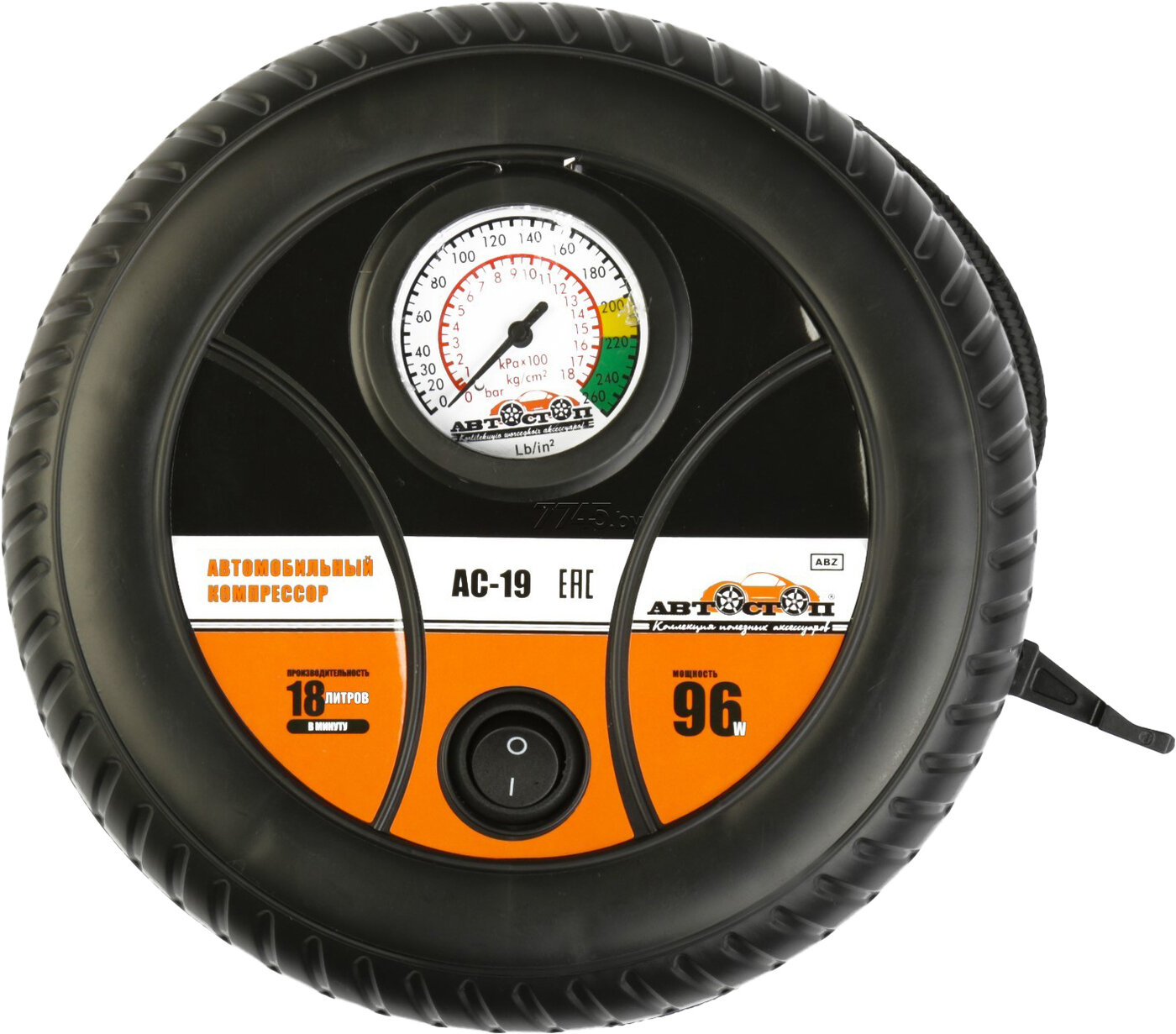 Компрессор AC-19 мощность 96W (18л/мин, 8А) "колесо" 12V автостоп
