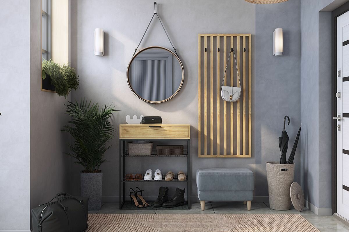 Комплект мебели в прихожую, Beree К-5, Дуб крафт золотой/графит (велюр), 133 х 190 х 35 см (ШхВхГ)