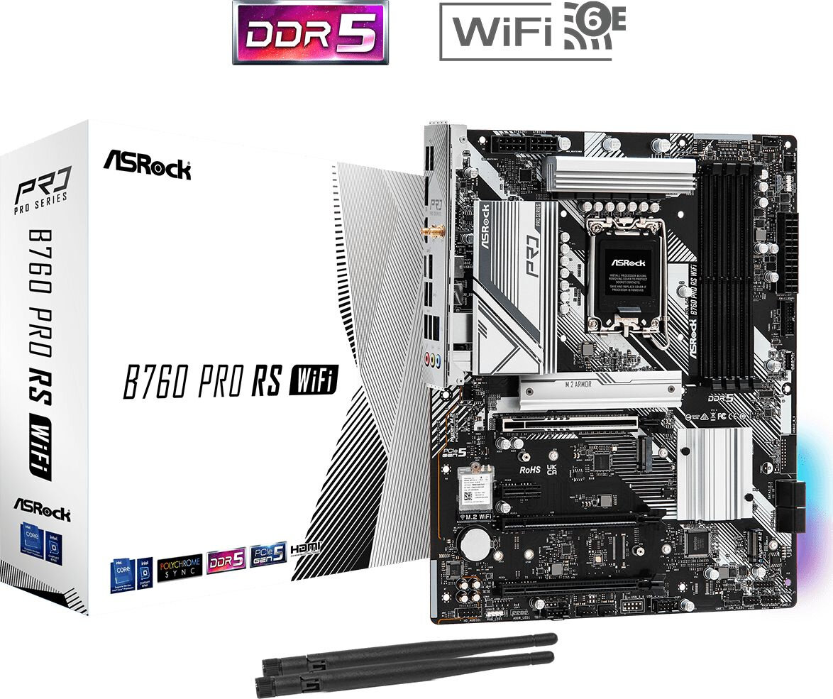 Материнская плата ASROCK B760 PRO RS WIFI, LGA 1700, Intel B760, ATX, Ret