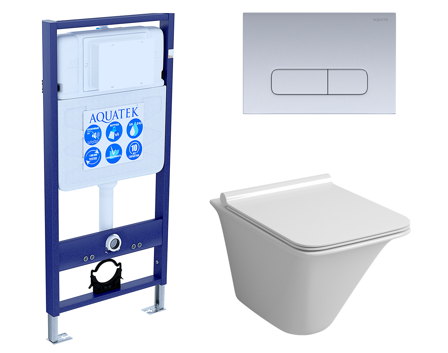 Комплект 3 в 1 инсталляция Акватек Standart 50 + Унитаз подвесной Grossman GR-4413S с кнопкой хром матовой INS-0000012 + GR-4413S + KDI-0000014