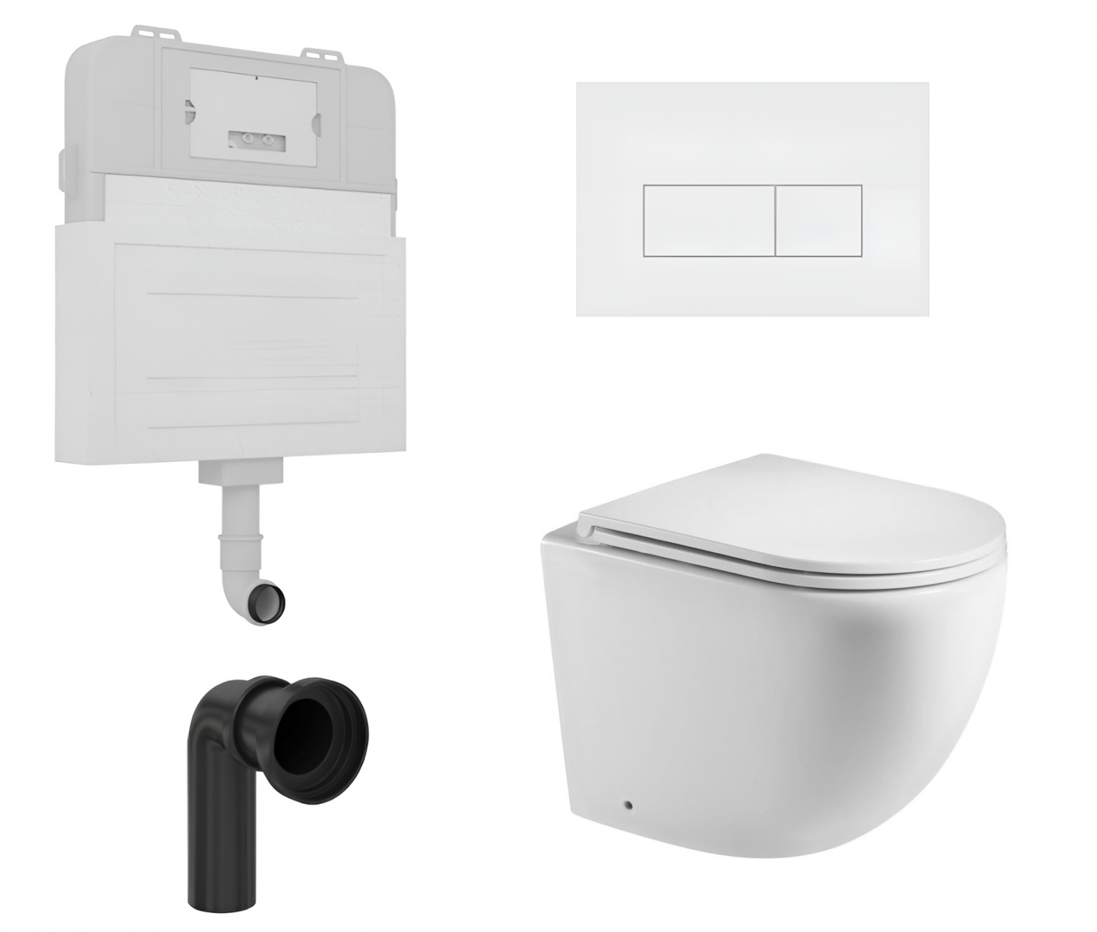 Комплект 3 в 1 смывной бачок скрытого монтажа Enio Tecnico + Унитаз приставной WeltWasser Merzbach 002 GL-WT с кнопкой белой Rettangolo