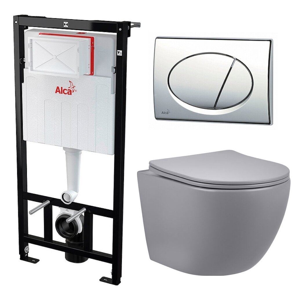 Комплект 3 в 1 инсталляция AlcaPlast + Унитаз подвесной Vincea Globo VT1-14SMG + кнопка хром