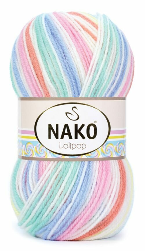 Пряжа Lolipop (Nako), мята/голуб/розов - 81958, 100% премиум акрил, 5 мотков, 100 г, 230 м.