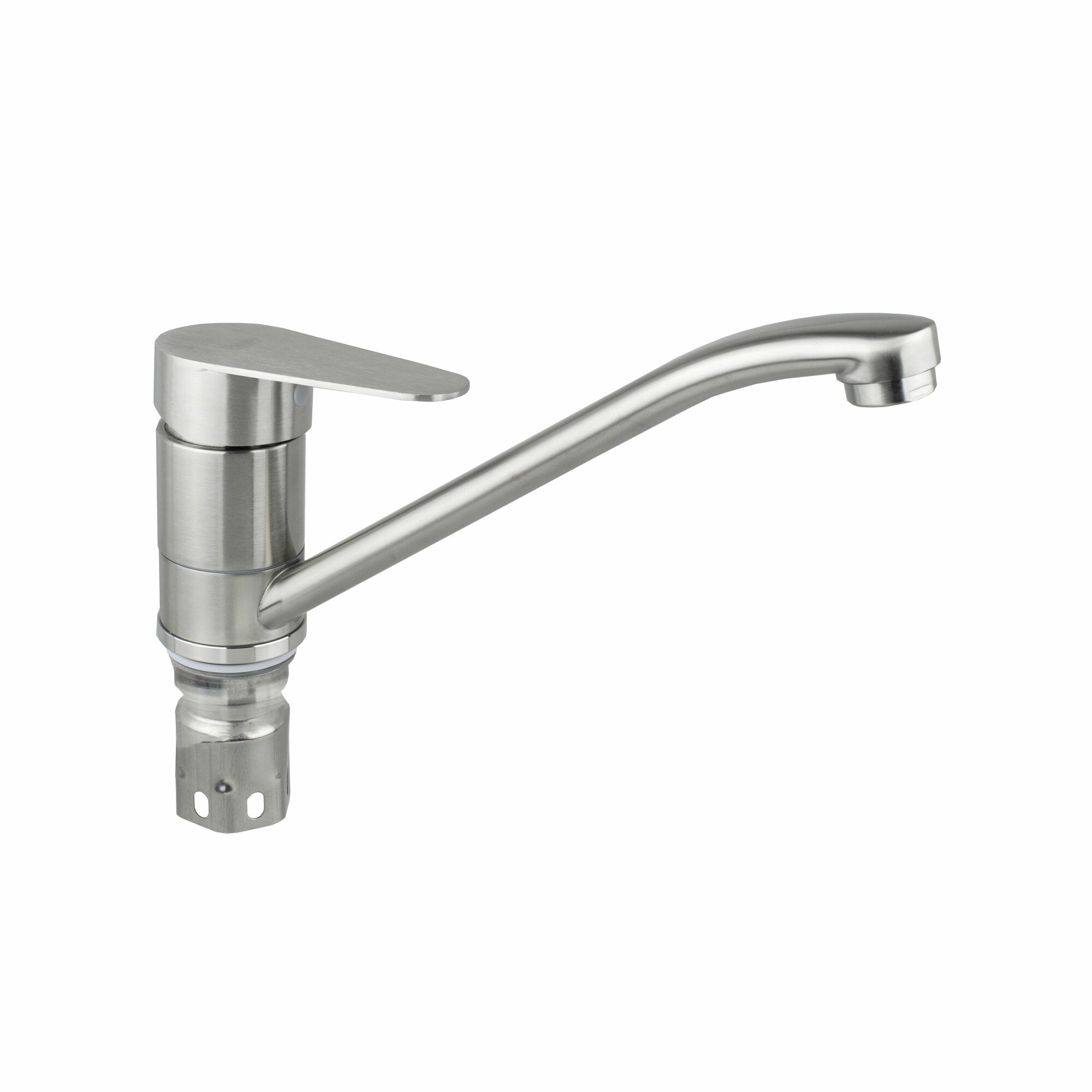 Смеситель для кухни и раковины с длинным поворотным изливом, нержавеющая сталь SUS304, цвет сатин