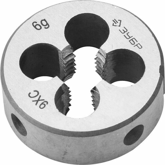 Плашка, М10 x 1.5 мм, 9ХС, круглая ручная, ЗУБР