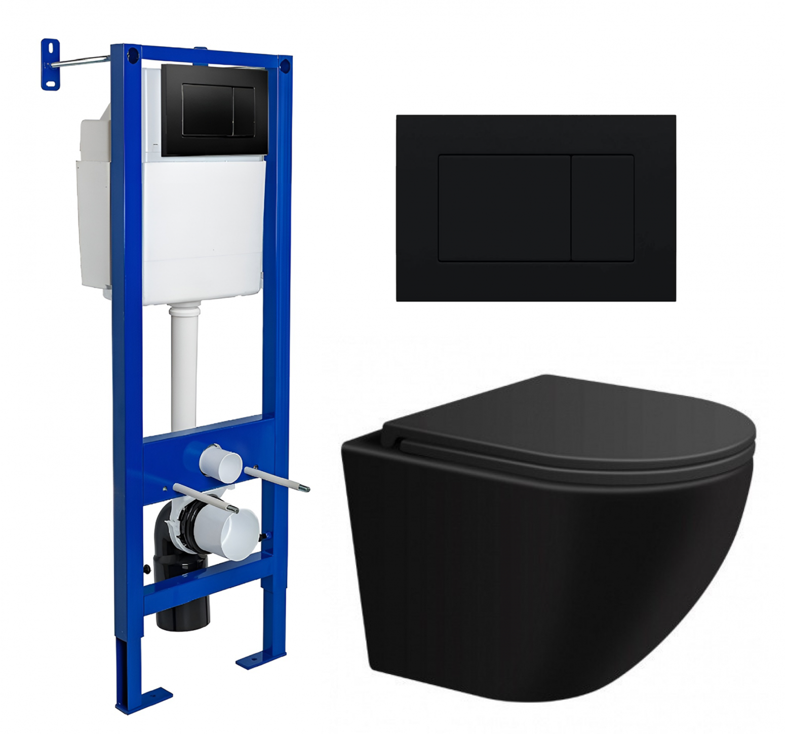 Комплект 3 в 1 инсталляция Berges Wasserhaus Atom 410 + Подвесной унитаз SinteSi EVI + кнопка черная