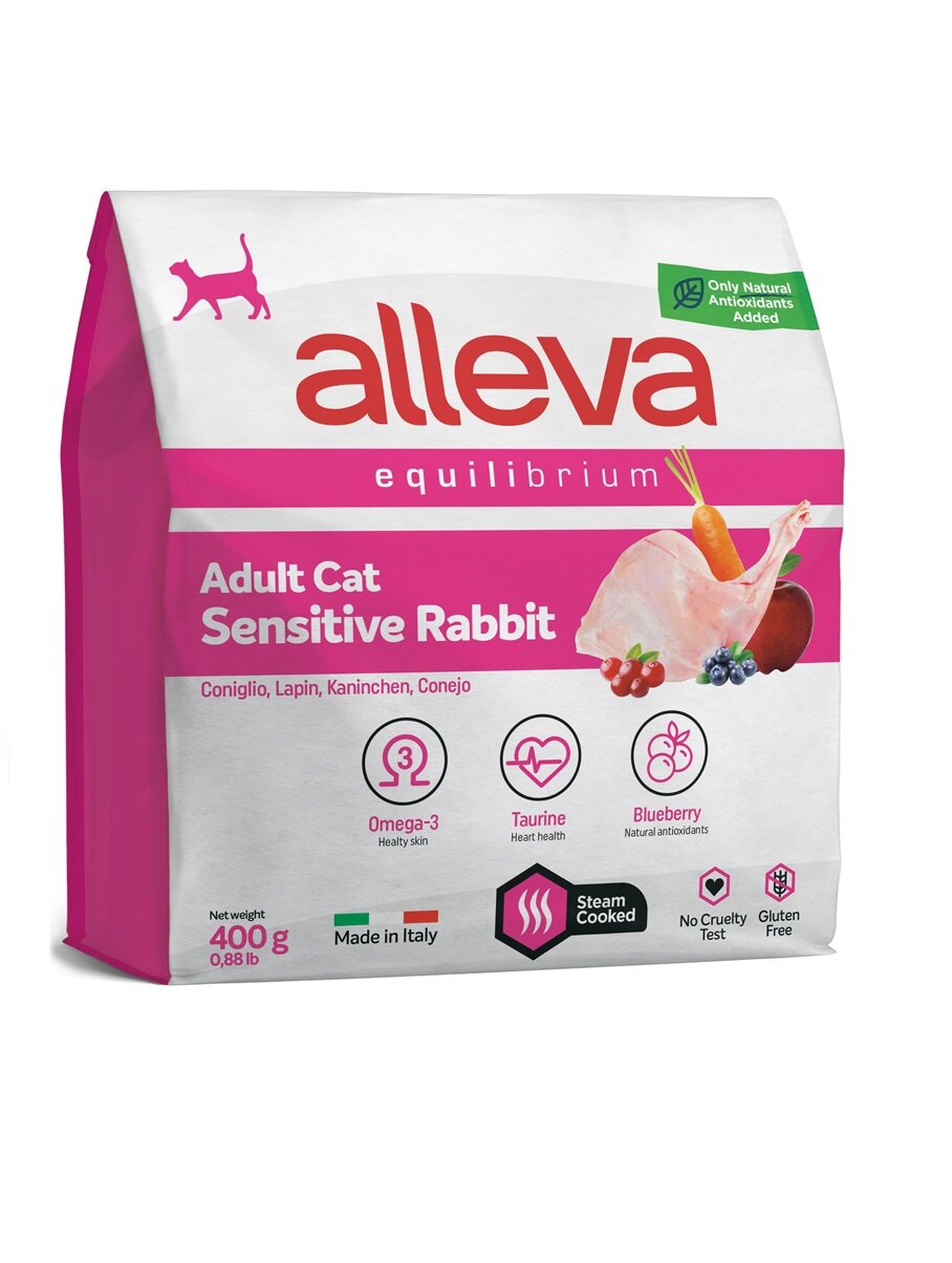 ALLEVA EQUILIBRIUM Корм сухой для взрослых кошек Сенситив с кроликом 0,4 кг