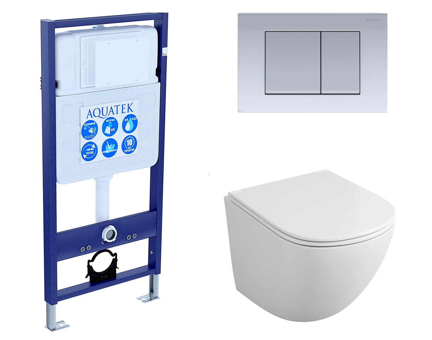 Комплект 3 в 1 инсталляция Акватек Standart 50 + Унитаз подвесной Owl 1975 Cirkel-H OWLT190302 с кнопкой хром матовой INS-0000012 + OWLT190302 + KDI-0000011