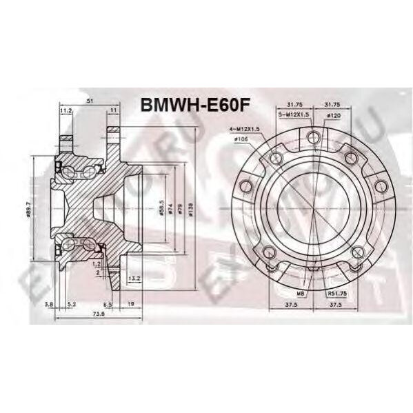 Ступица колеса передняя для автомобиля BMW БМВ, ASVA BMWH-E60F (1 шт.)