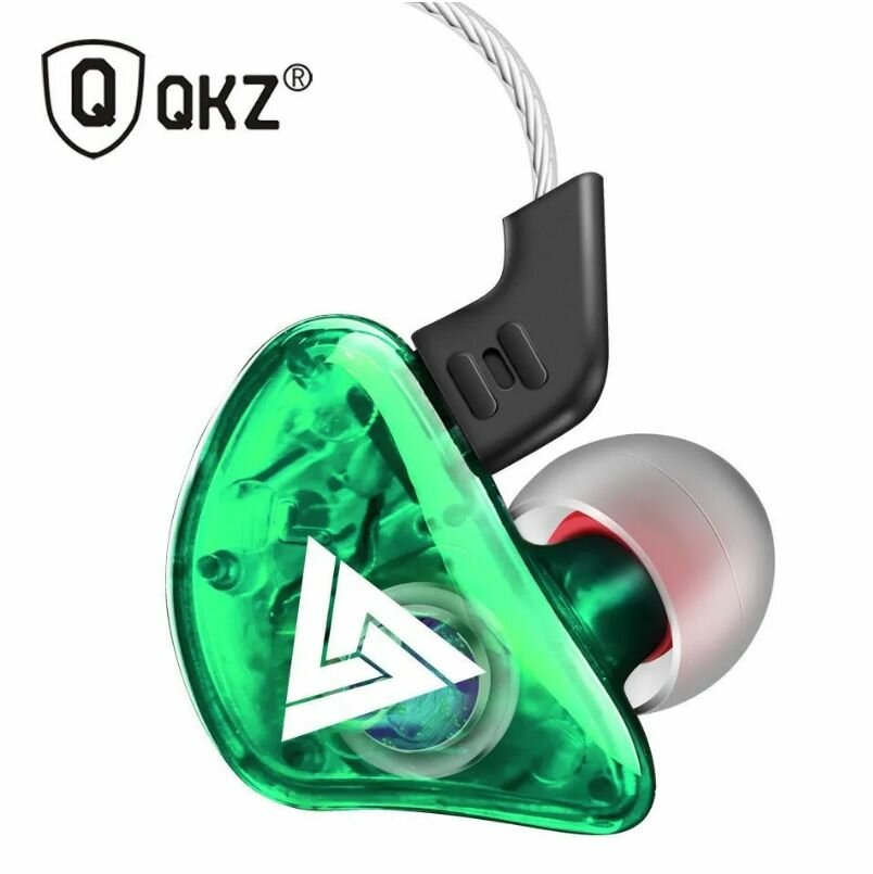 Проводные HiFi наушники QKZ CK5 для телефона, ноутбука, mini jack 3.5 мм с микрофоном, внутриканальные, вакуумные, зеленые