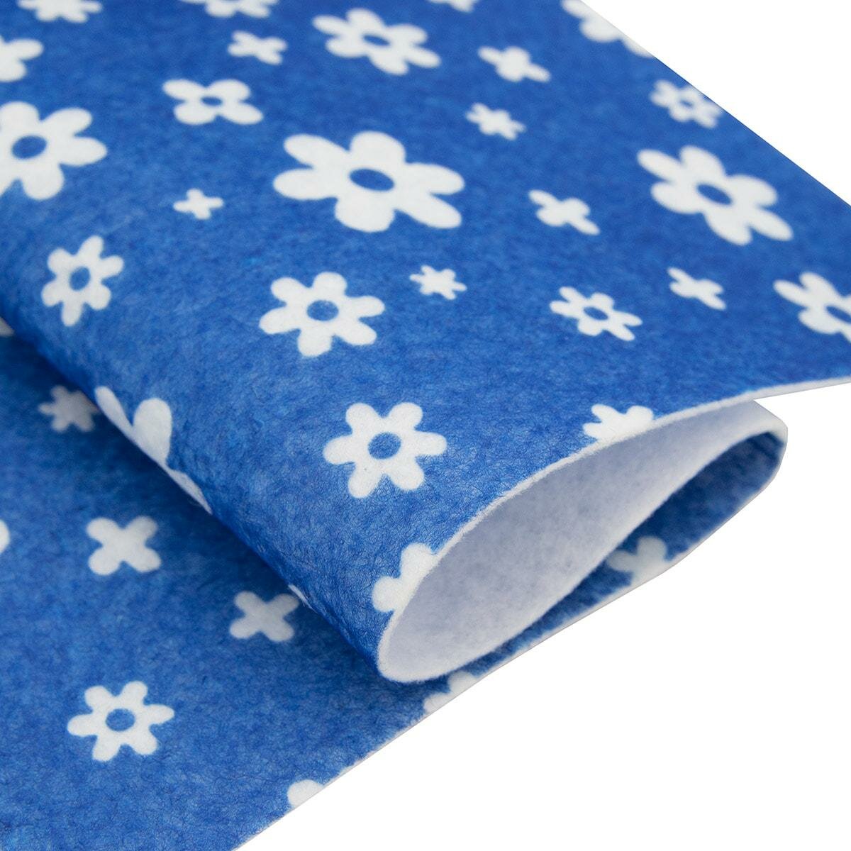 Фетр Astra&Craft Листовой мягкий, с рисунком "Цветочки", 1 мм, 170 г, 20х27 см, YF703/AF873, Василек, Королевский синий, 10 шт