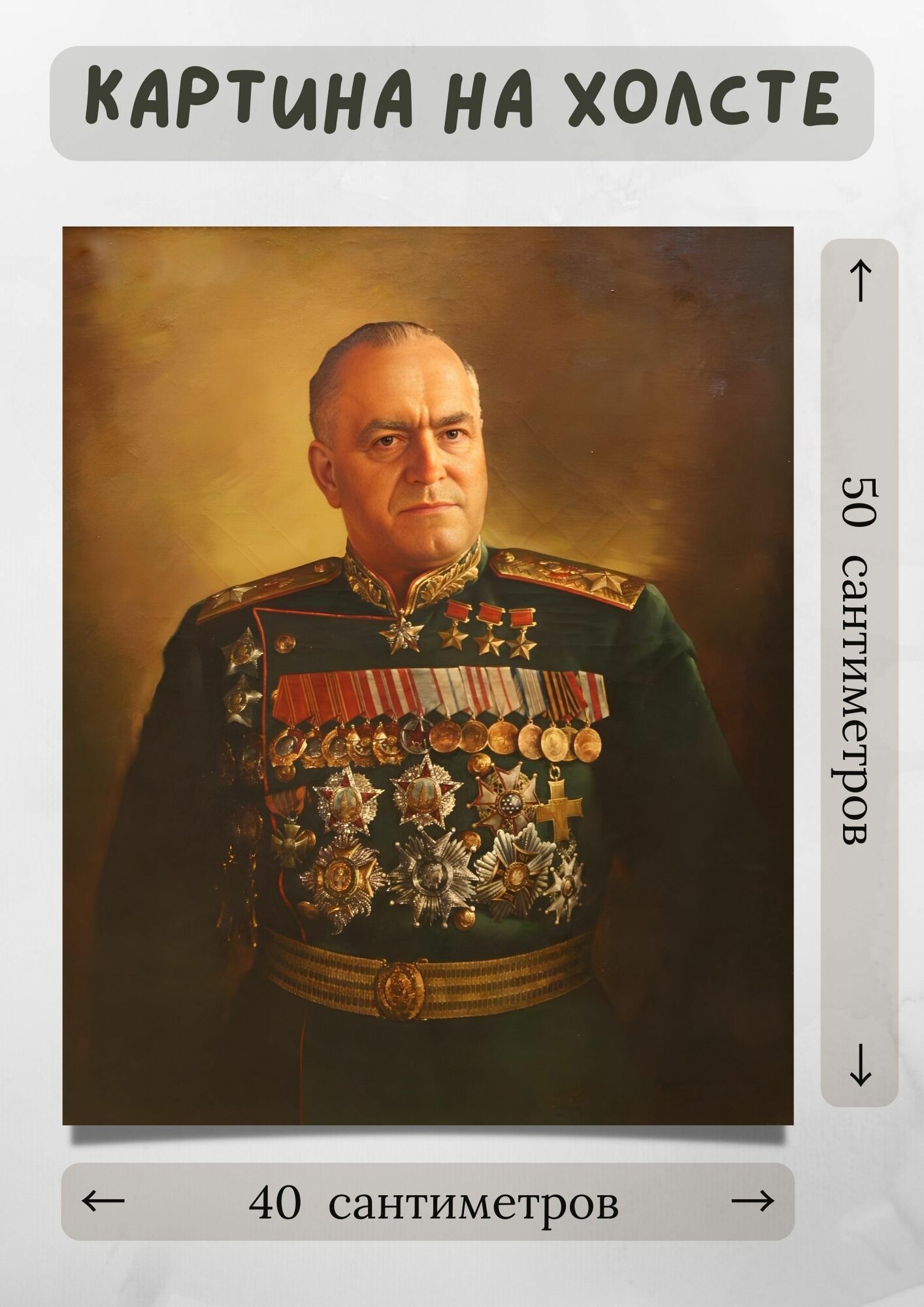 Картина - советский маршал "Георгий Жуков" - герой Ссср 50х40