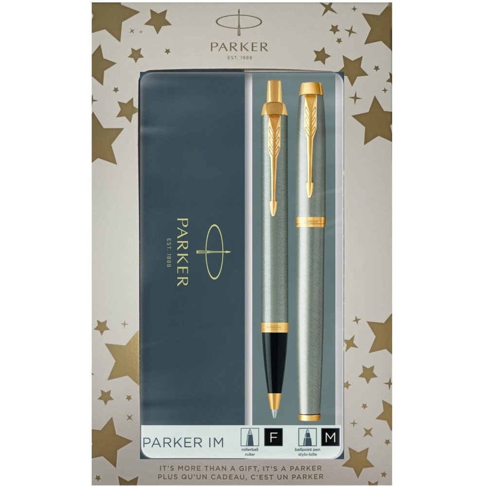 Parker 2093217-STAR Набор: шариковая + роллерная ручки parker im core tk223, brushed metal gt