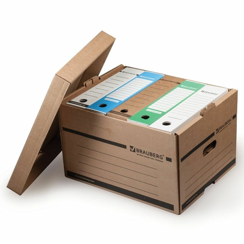 Короб архивный (405х330х265 мм), надстраиваемый, с крышкой, гофрокартон, BRAUBERG