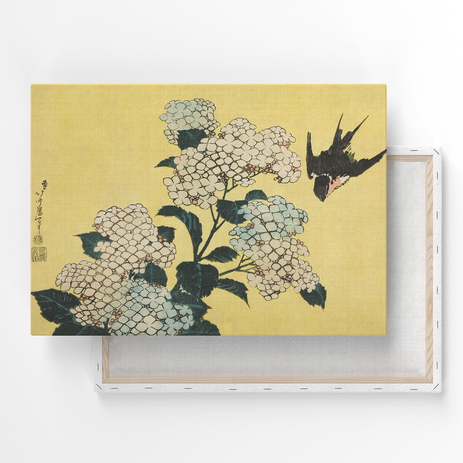 Картина на холсте, репродукция / Кацусика Хокусай - Hydrangea and Swallow / Размер 30 x 40 см