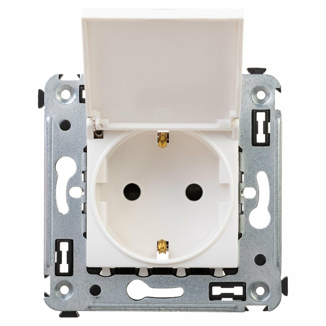 Механизм розетки с крышкой DKC Avanti 2P+E с заземлением "Белое облако" 4400013