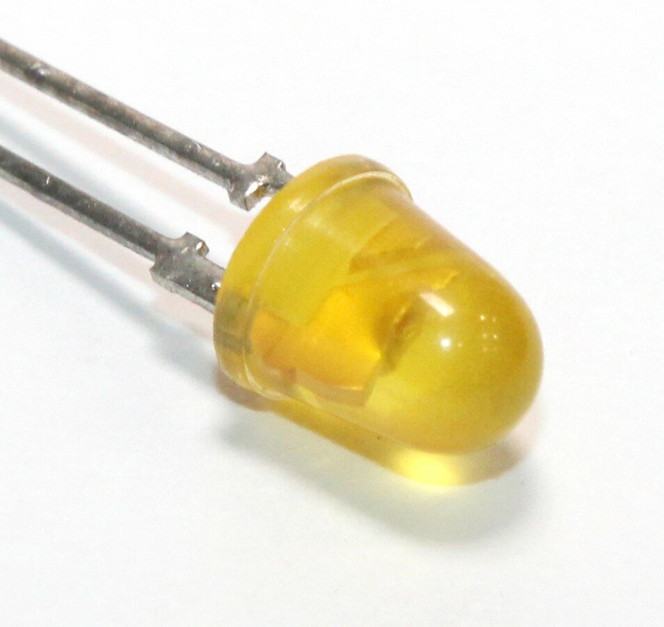 LED DIP 5mm АЛ307ЕМ жёлтый, Светодиод, круглый матовый 5мм, Планета, (1.5мКд 590нМ)