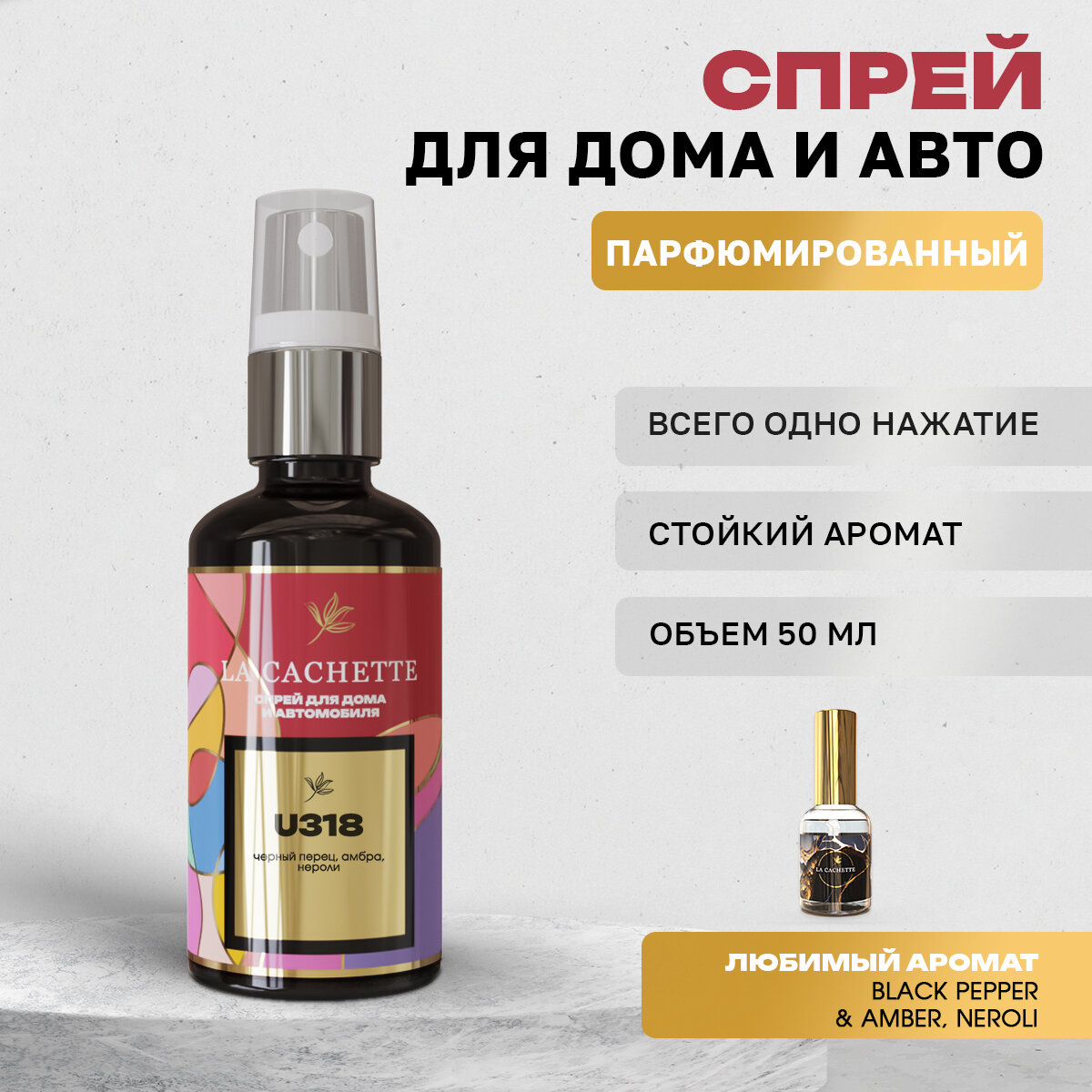 Парфюм для авто и дома La Cachette U318 Black Pepper & Amber, Neroli, 50 мл спрей (Унисекс аромат)