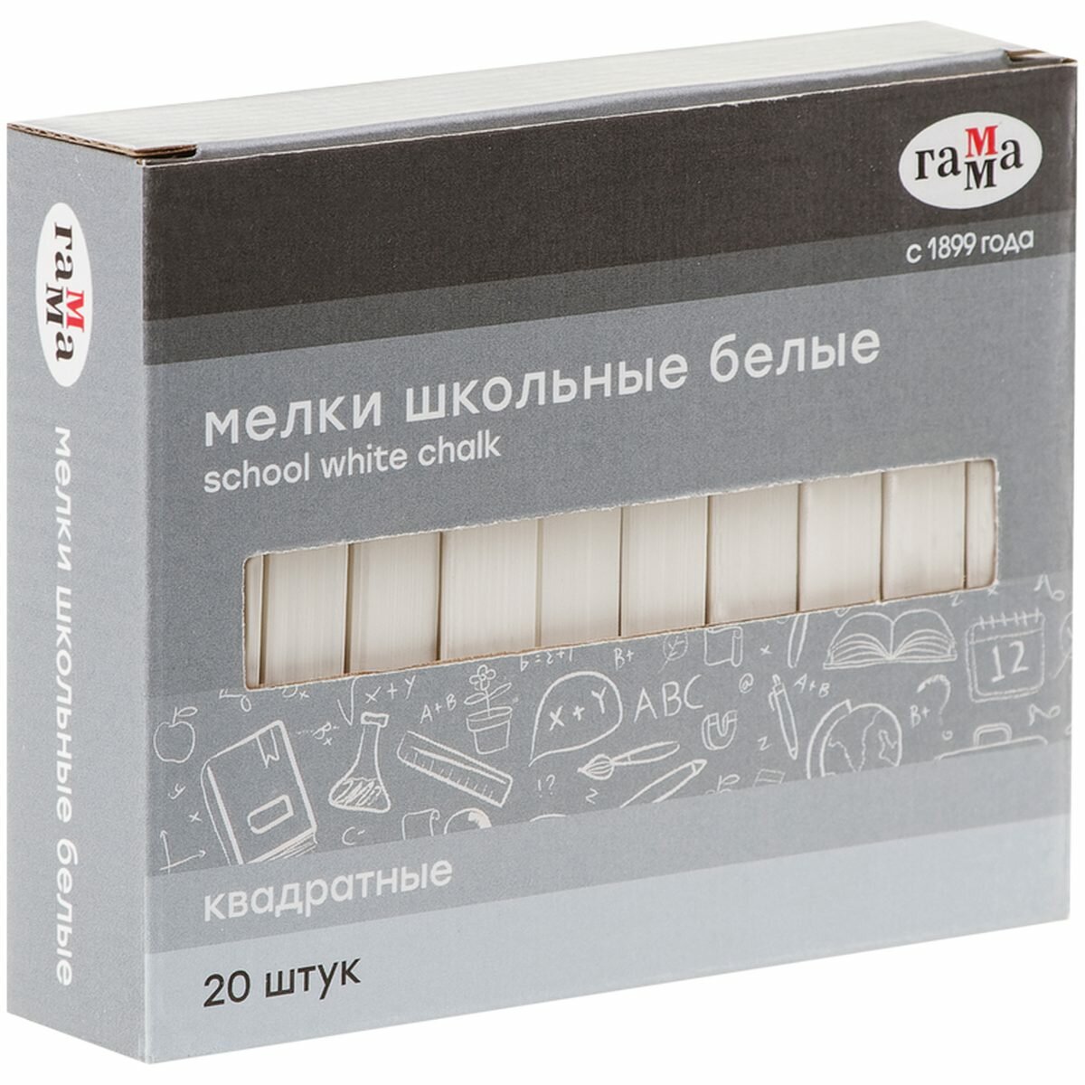 Мел белый Гамма, мягкий, квадратный, картонная коробка, 20шт. (2308195)
