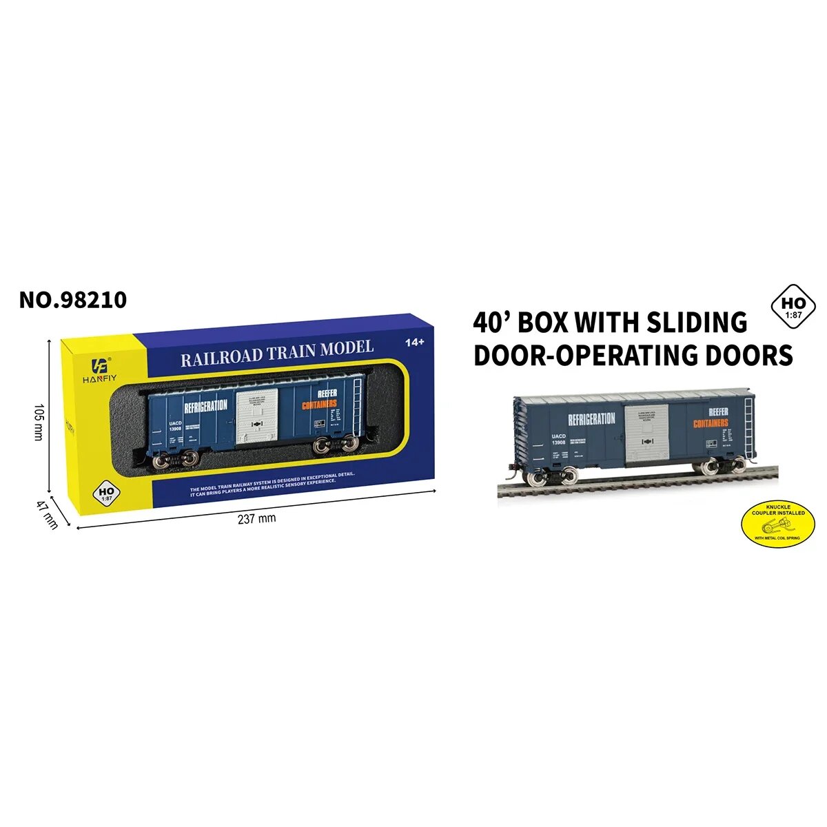 HO 40' Box Car with Sliding Door-Operating Doors, 98210