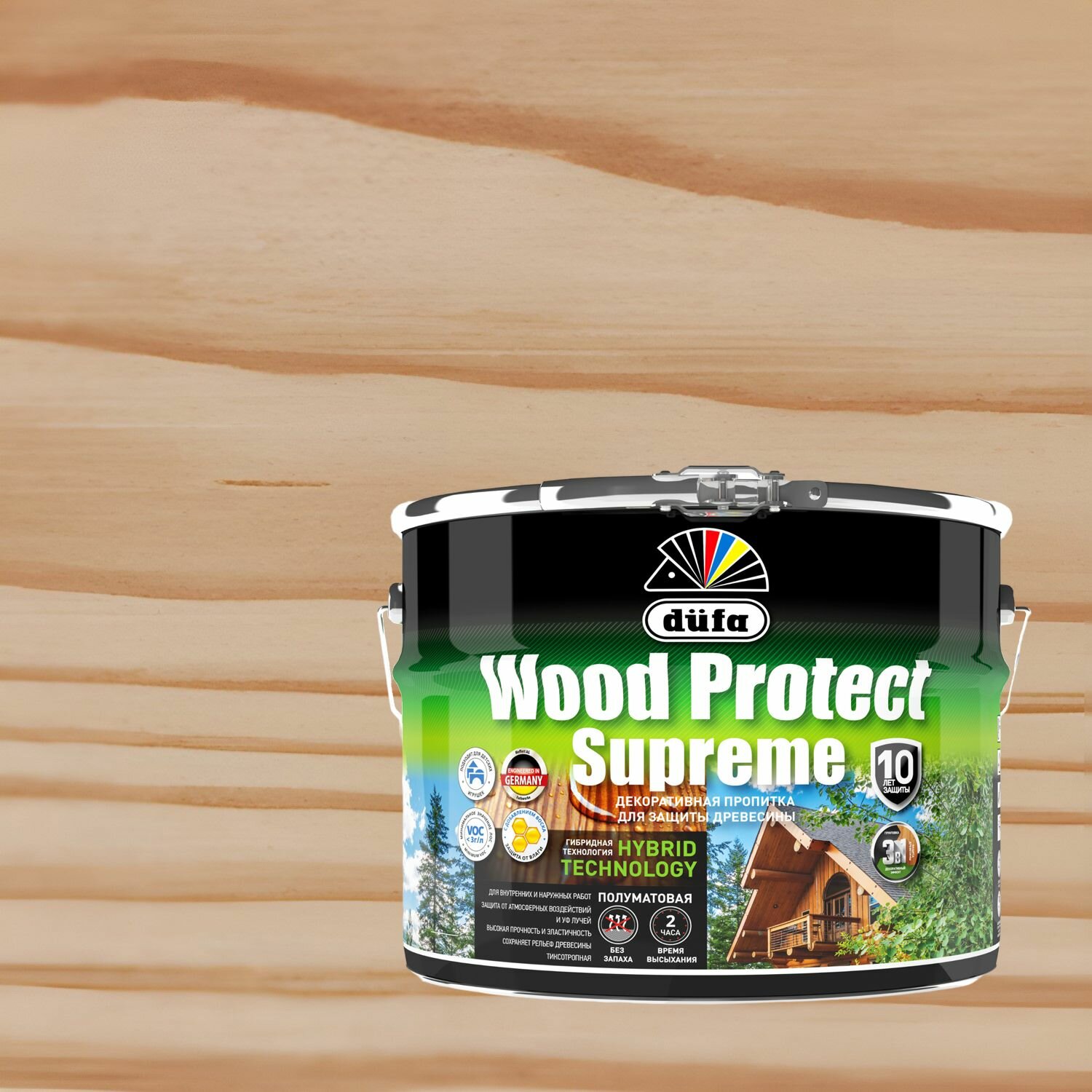 Декоративная высокопрочная пропитка по дереву Dufa Wood Protect Supreme (9л) сибирская лиственница