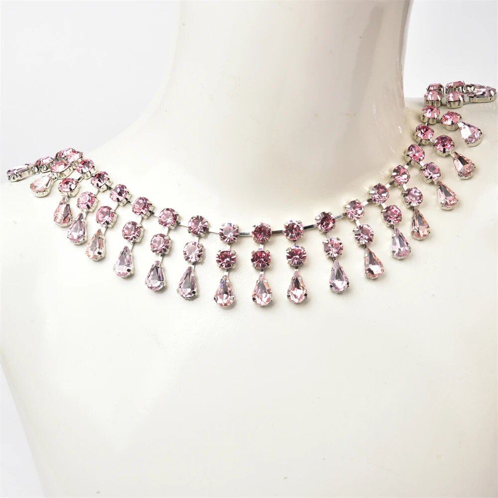 Хрустальная цепочка-бахрома XINMILLIE 3,4 см Розовый, 90cm, Pink