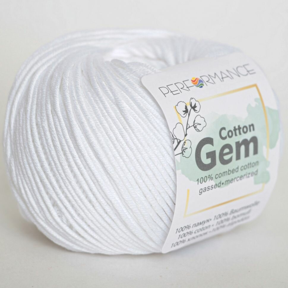 Пряжа Cotton Gem цвет 0501, 10шт*(95м/50г), 100% мерсеризованный газоопальный хлопок