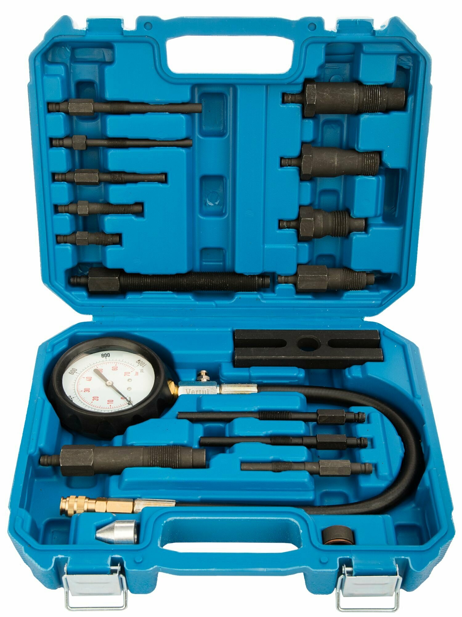 Компрессометр VERTUL VR50196, для двигателя, с манометром, до 70Bar