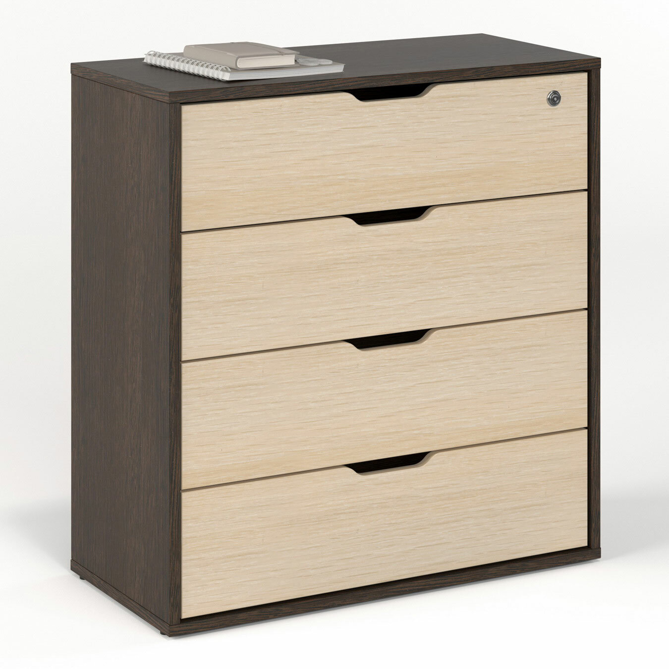Комод с 4 ящиками, Офисный комод с замком МагМебель Б-10 венге, дуб молочный
