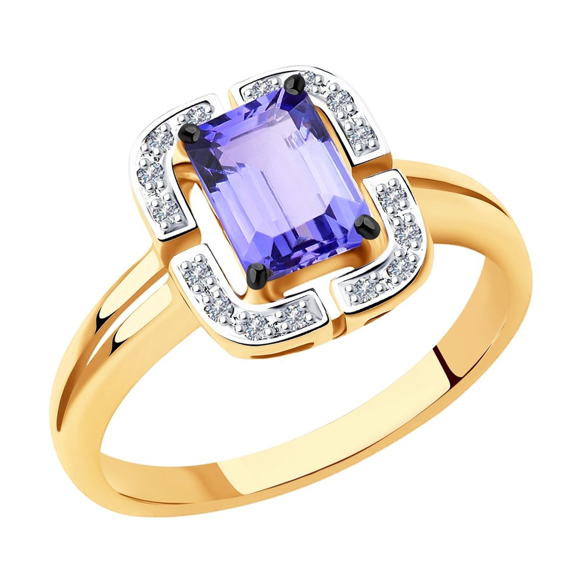 Кольцо, красное золото, 585 проба, бриллиант, танзанит