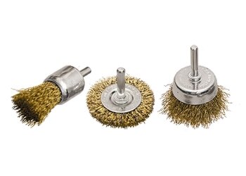 Набор щеток для дрели, 3 шт, 1 плоская, 50 мм, + 2 чашки, 25-50 мм, со шпильками, мет. MATRIX 74486
