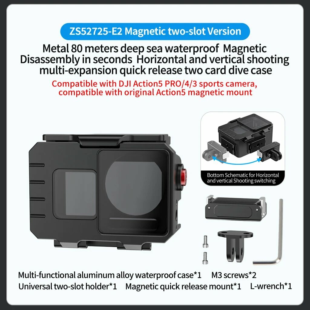 Чехол для подводной камеры BGNing ZS52725 для DJI Action 5 Pro 4 3 Type C, Bgning Logo