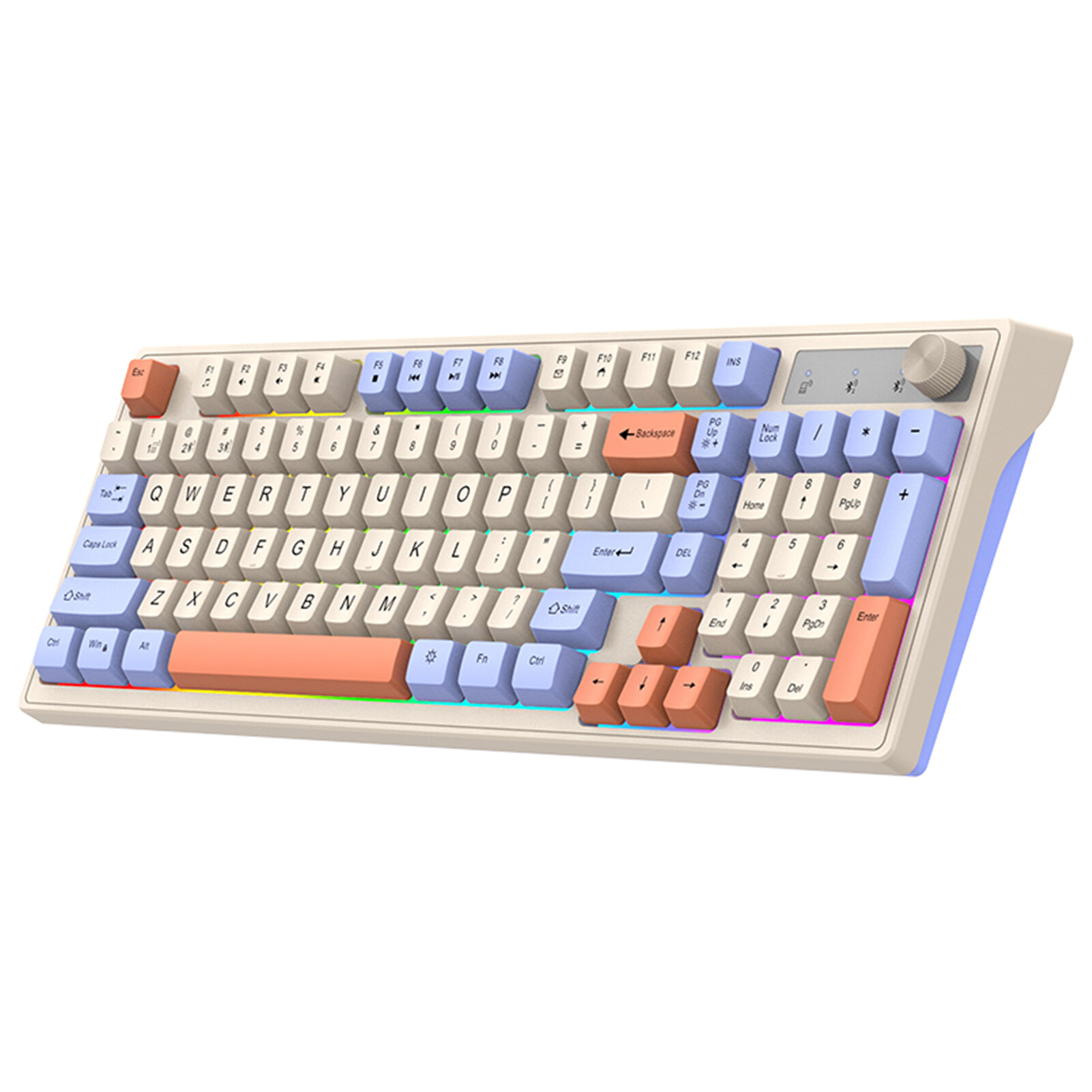 K98 2.4G Беспроводная клавиатура 98-Keys BT Механическая клавиатура с подсвеченной клавиатурой с ручкой управления громкостью для компьютера/ПК