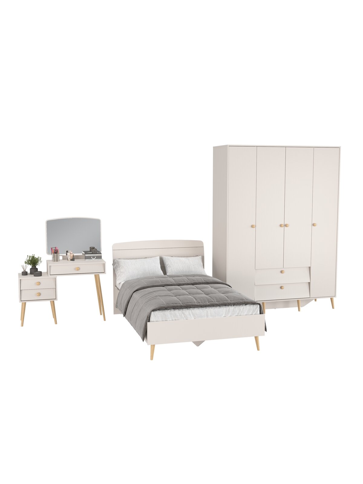 4-х дверный шкаф-комод с кроватью 1200 Афина и трюмо с зеркалом, кашемир серый, 3 предмета