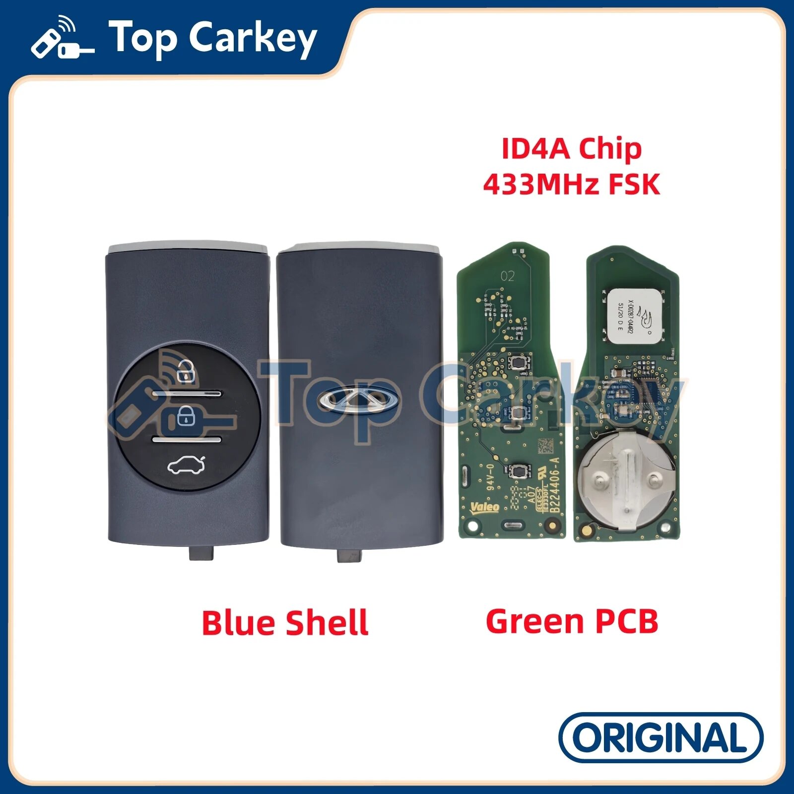 Оригинальный смарт-ключ TopCarkey ID4A ID47 433 МГц для Chery Tiggo 3X 5X Tiggo 7 Plus 8 Plus Exeed Vantas TX Exeed VX LX TXL 4A GreenPCB Blue