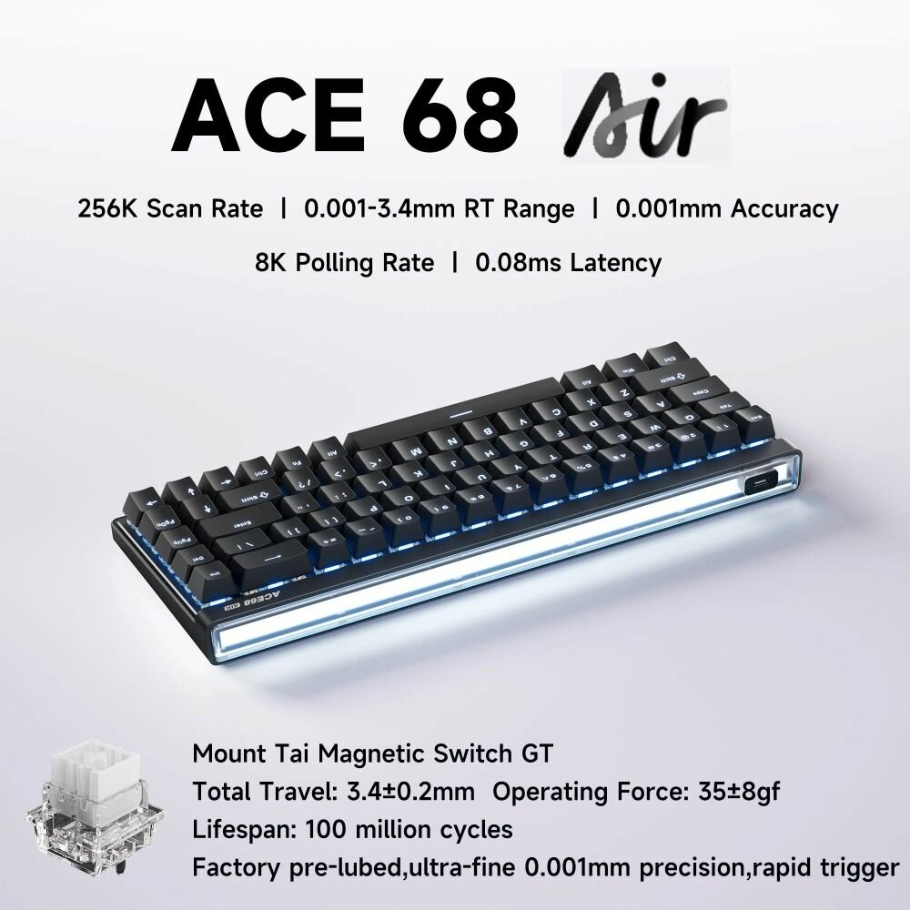 Mchose Ace68 Air Игровая клавиатура с частотой опроса 8K + 256K Динамический световой короб RGB(Mount Tai GT Magnetic)