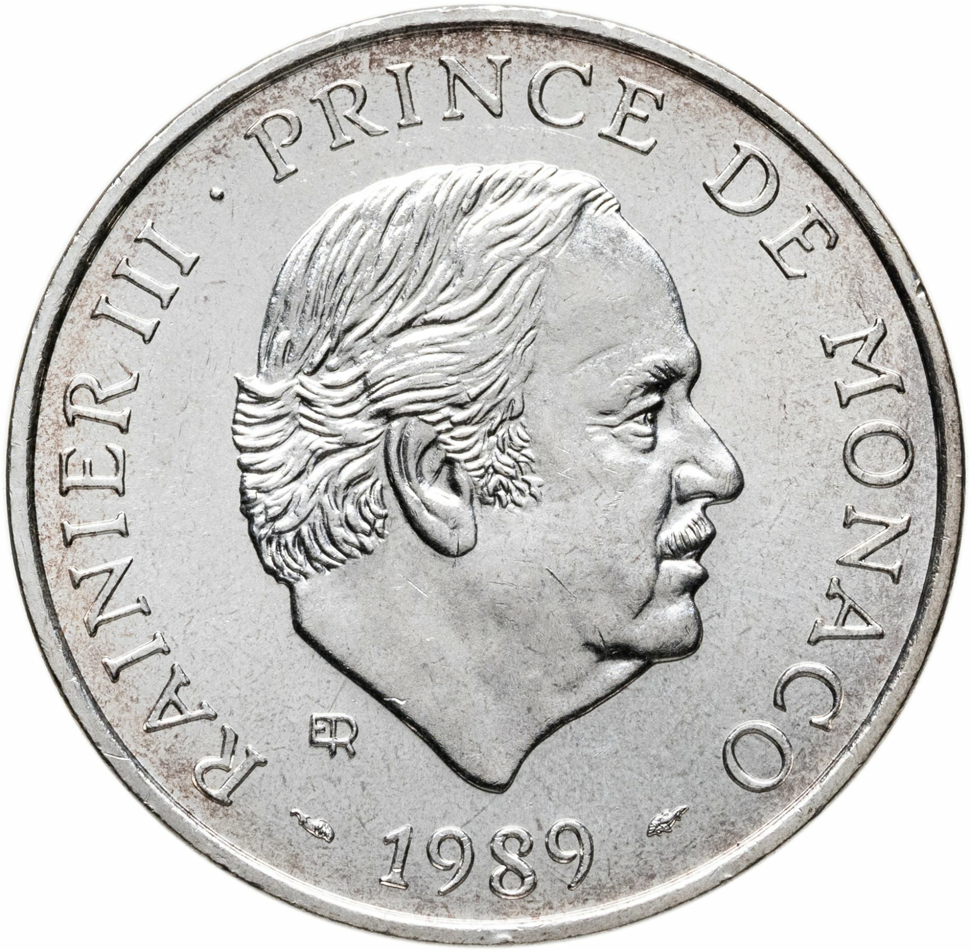 Монако 100 франков francs 1989 40 лет правления Ренье III, Серебро 900, в сохранности UNC