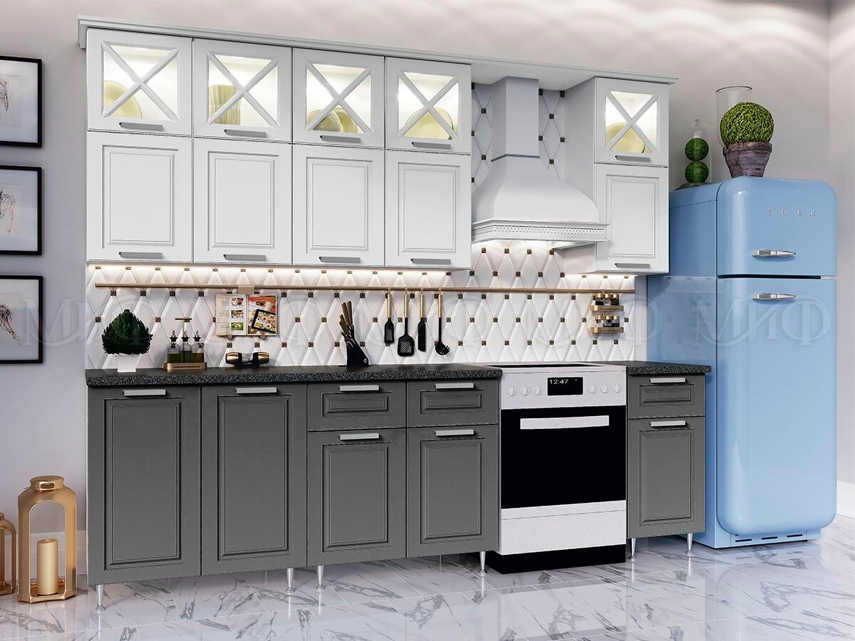 Кухонный гарнитур 2м/900 (к.4) Констанция белый снег/графит софт, белый со столешницей, МИФ