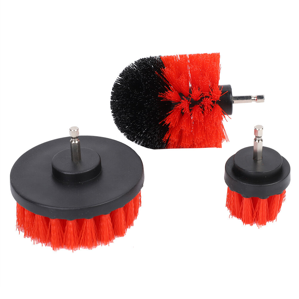 Набор из 3 щеток Power Scrubber Brush и электродрели для чистки поверхностей в ванной комнате (красный)