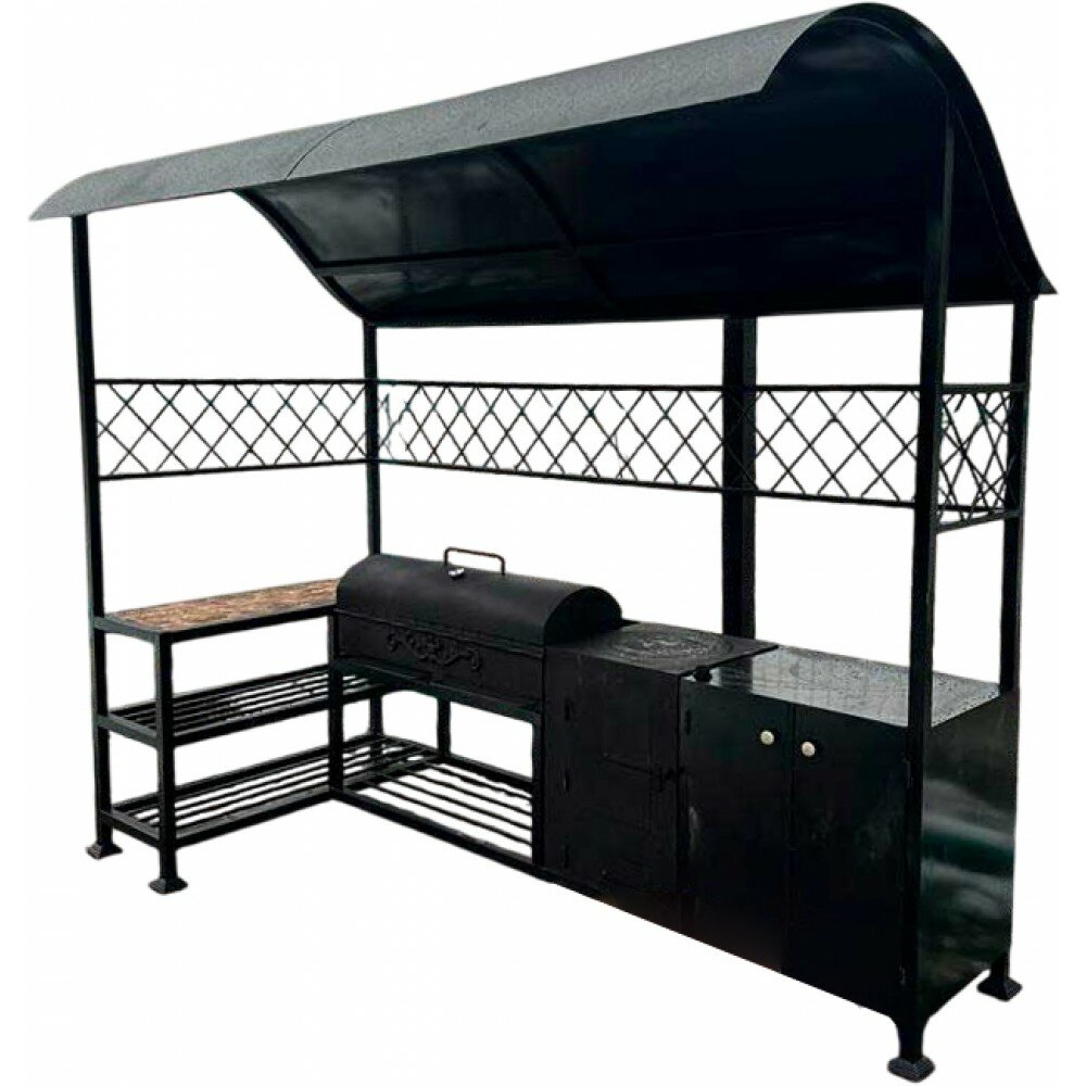 Мангал - Беседка из серии «Мангал Марк» «Шеф-Повар угловой» цельносварная конструкция, съемная жаровня и печь