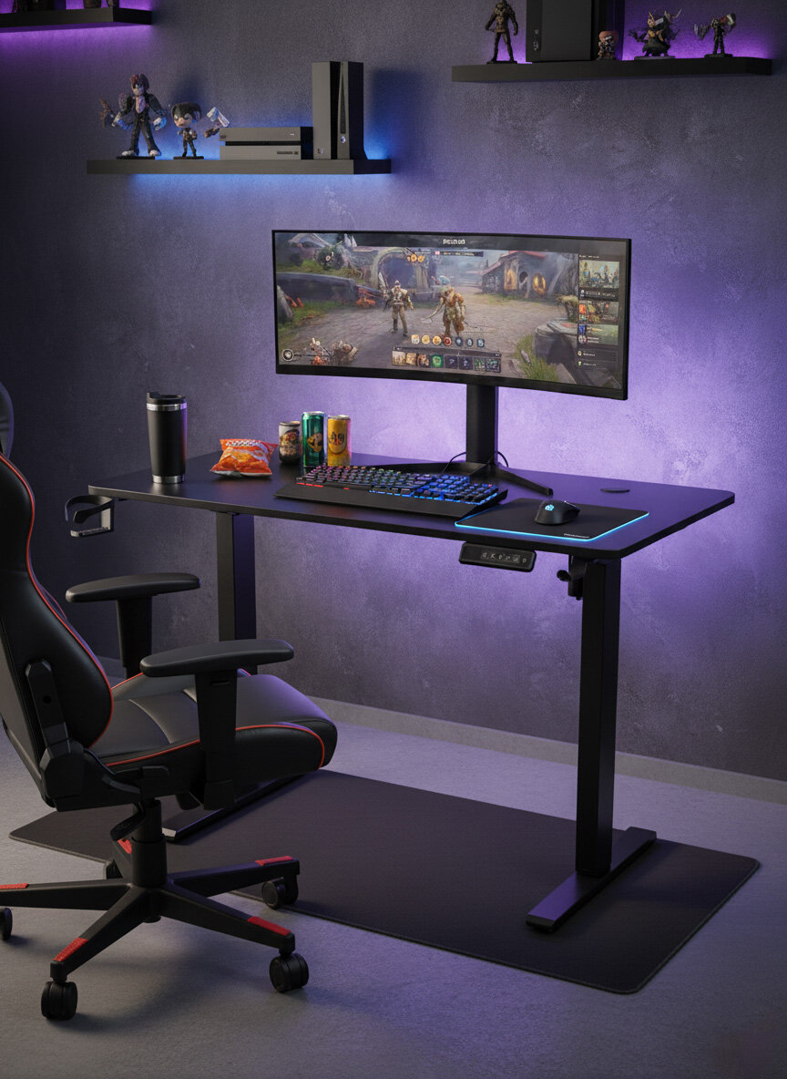 Компьютерный стол CHIRUSSUN, с подъемным механизмом регулируемый по высоте, черный, 120x60x72 см