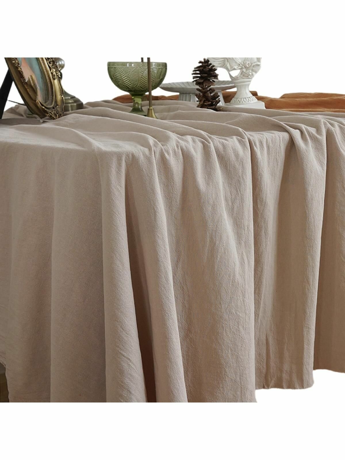 Скатерть, Однотонная скатерть из хлопка и льна в стиле ретро-140 150 см-лен