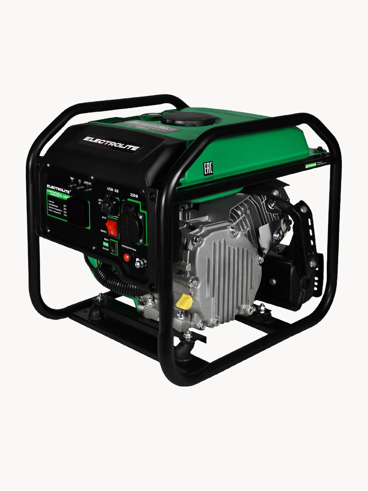 Инверторный Генератор Electrolite 4000i, 3-3.5кВт, 220В, Аи-92, 1 розетка, защита от перегрузки, бак 8 л, 2 USB