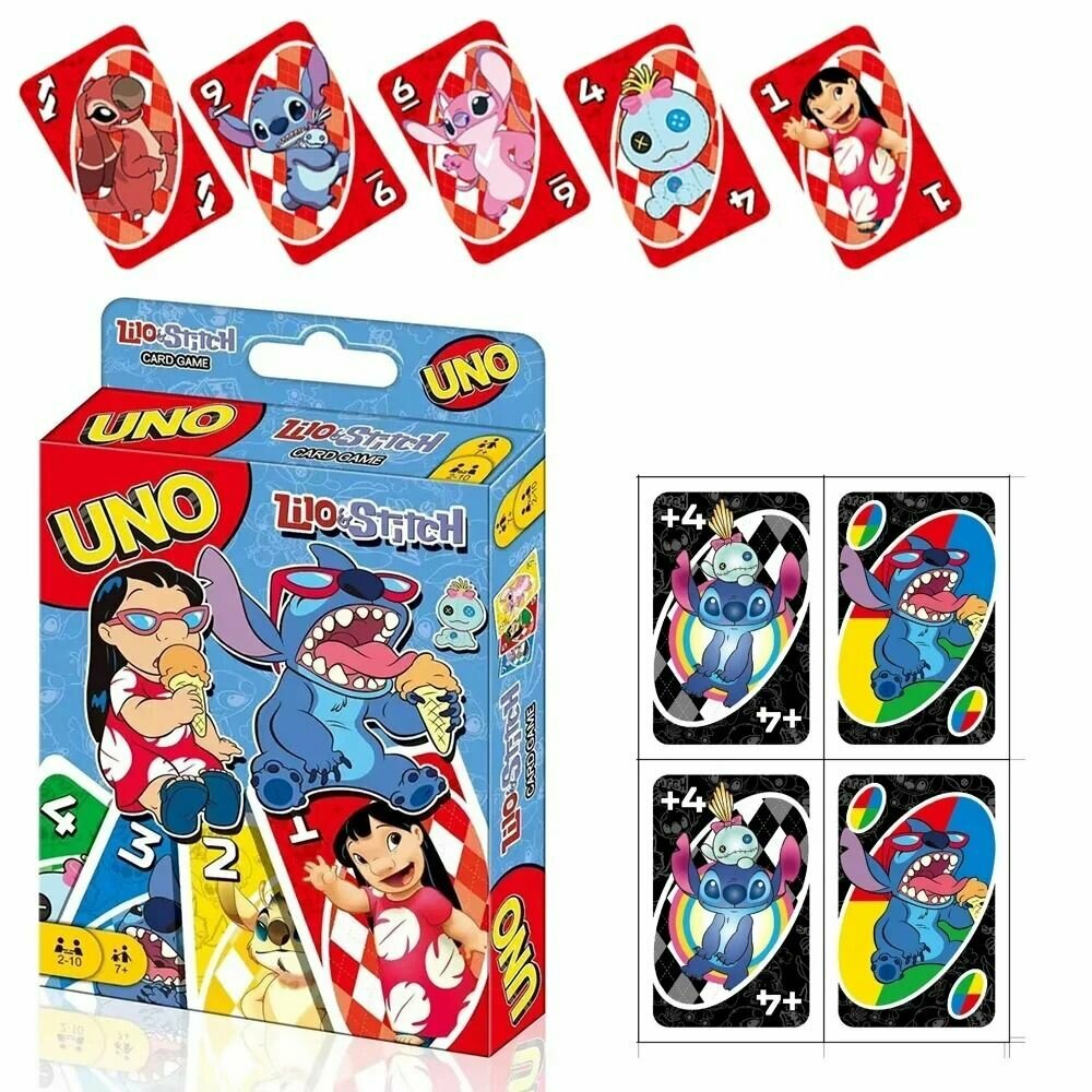 UNO Лило и Стич, настольная карточная игра для всей семьи, новая версия с героями мультфильма, веселая игра для детей и взрослых 7+, 2-10 игроков, развивающая игра на логику и реакцию