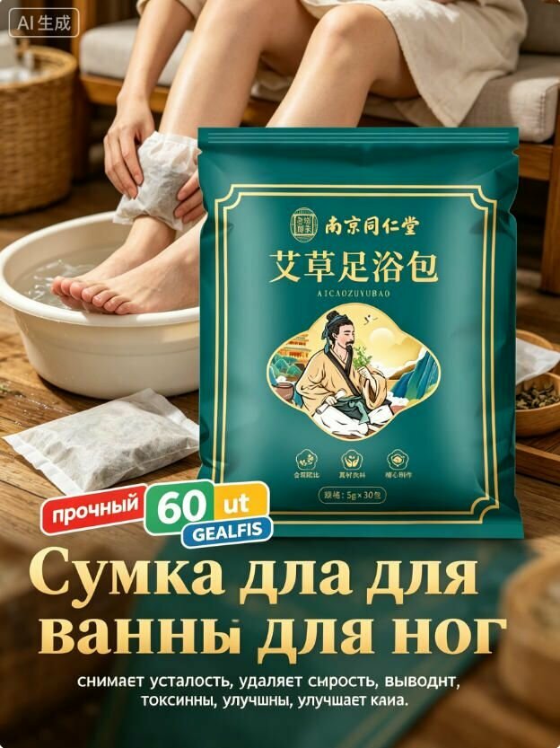 Мешочки для ванны ног с китайскими травами, 60 пакетиков, снимает усталость, удаляет сырость, выводит токсины, улучшает качество сна